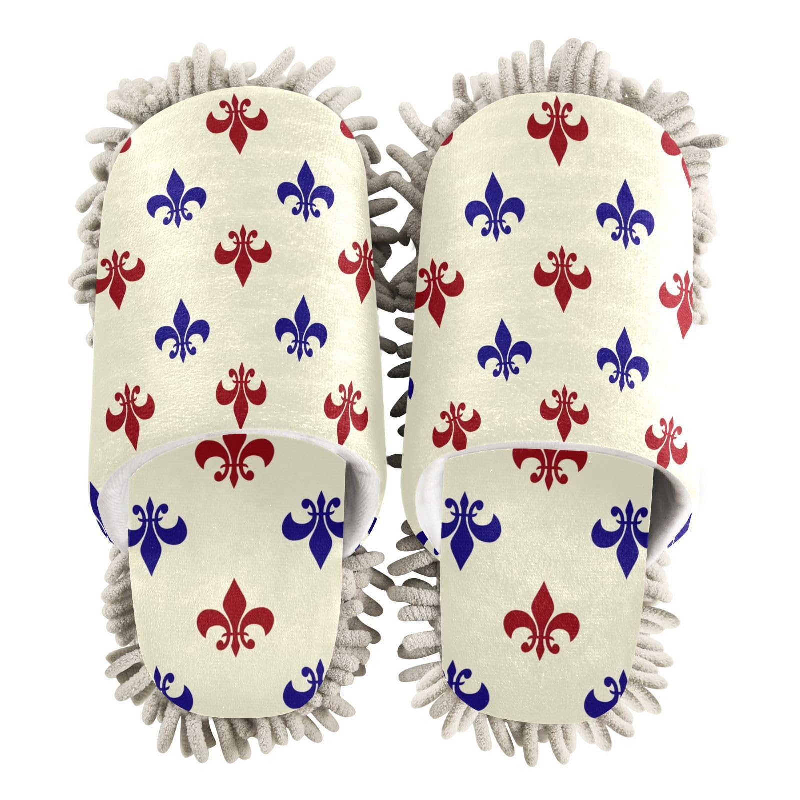 FLildon Microfiber Cleaning Slippers Mardi Gras Washable Mop Shoes Slipper for Men/Women House Floor Dust Cleaner, Size L