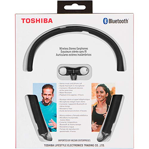 Toshiba Neckband Bluetooth Headphones | Wireless Bluetooth Earbuds | Bluetooth Neckband Headset w/Deep Base | 65FT Working Range | Water/Sweat Resistant | 8-10 Hours Music & Talk Time | RZE-BT600E(K)