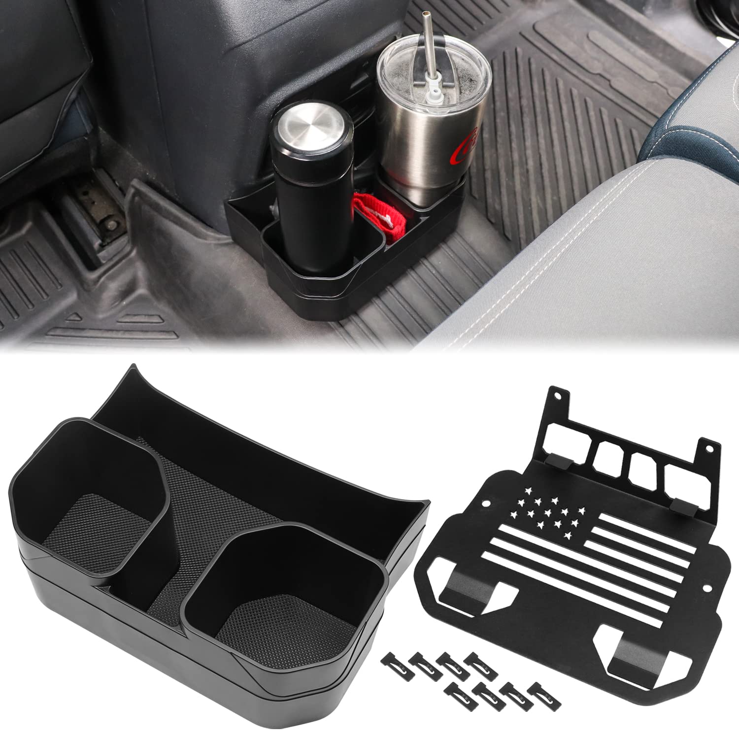 Sulokiy Rear Back Seat Dual Drink Water Cup Holder Compatible with for Ford Bronco 4 Door 2021-2023 with Magnetic Base Installation Storage Organizer Box Tray