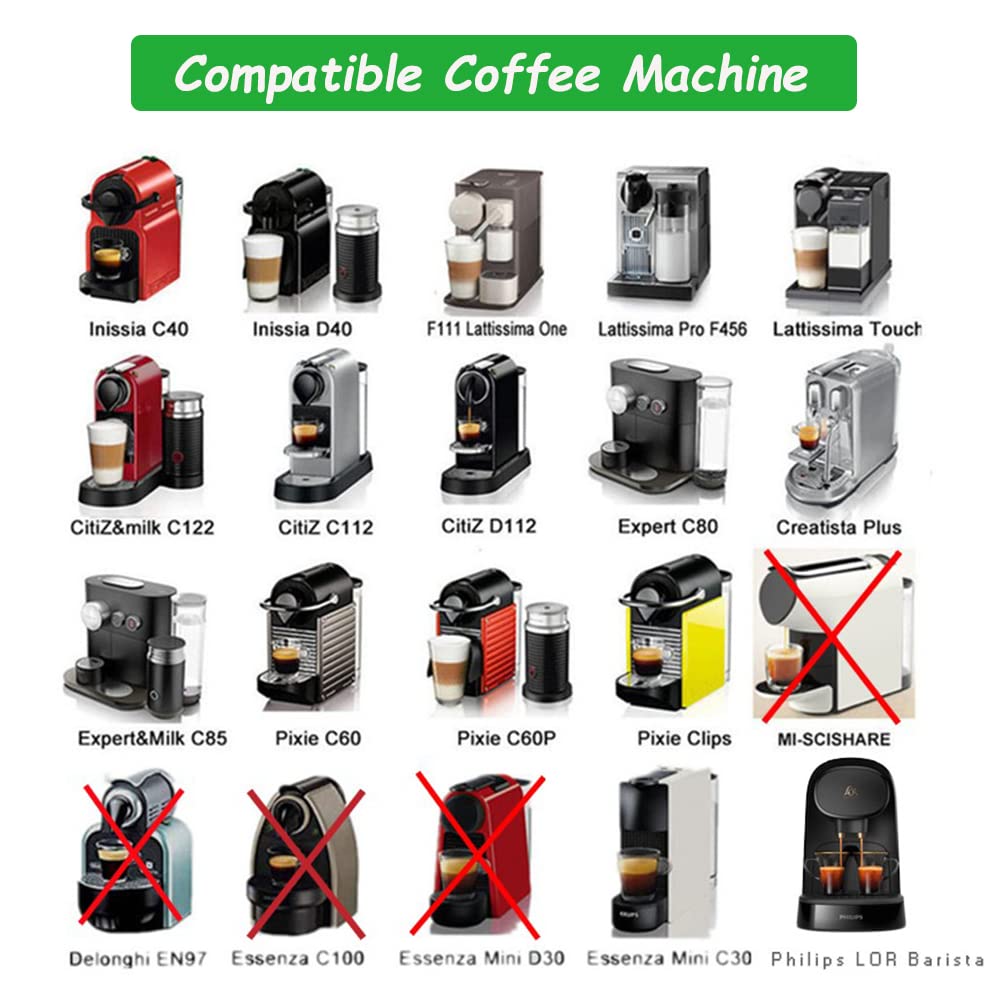 Reusable Capsules for Nespresso OriginalLine, 6pcs Refillable Espresso Pods Stainless Steel Coffee Pods Compatible for Nespresso Original Line Machines (6 Cups + 200 Lids)