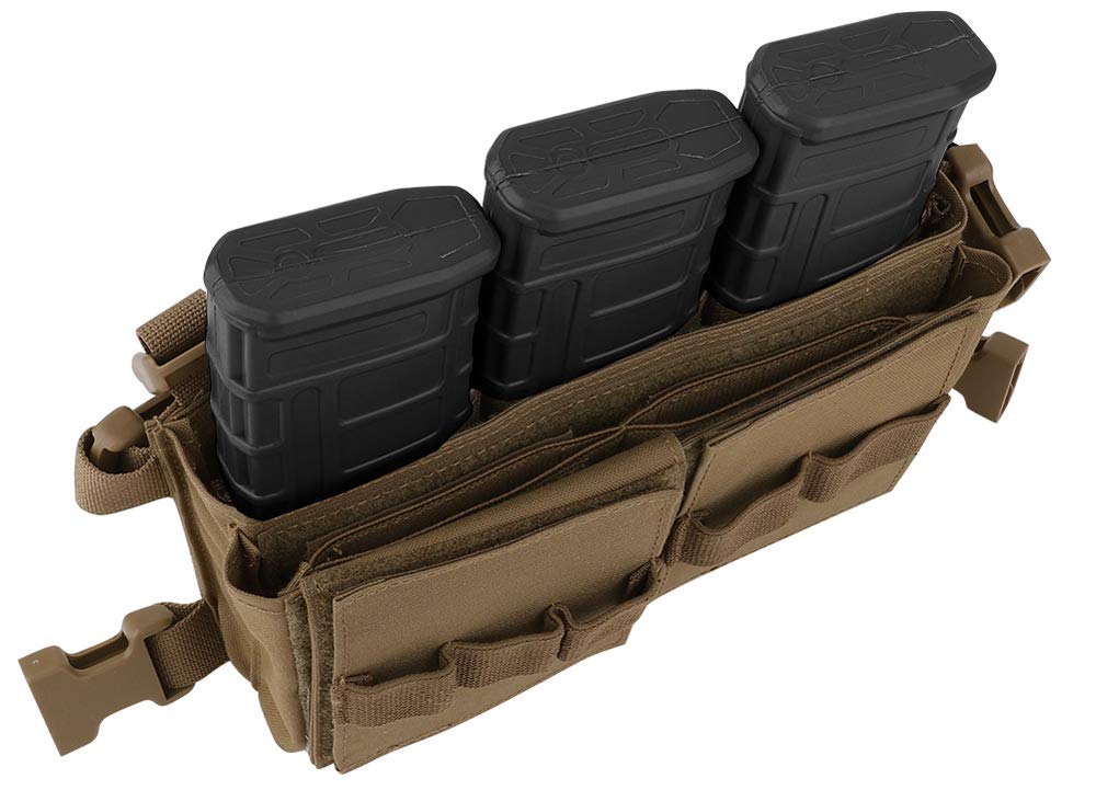 KRYDEX Triple 5.56 Magazine Holder Elastic Mag Holder with Hook Fasteners for MK3 and MK4 Chest Rig (Coyote Brown)