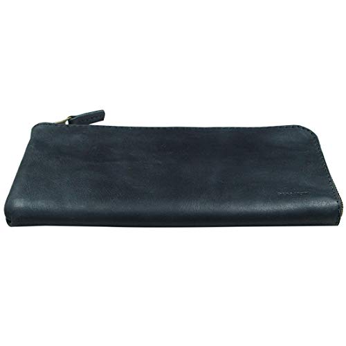 Hide & Drink, Long Zippered Wallet Handmade from Full Grain Leather (Charcoal Black)