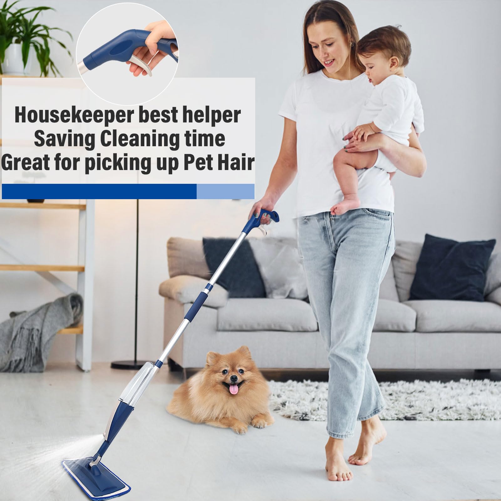 Mops for Floor Cleaning Wet Spray Mop with 14 oz Refillable Bottle and 3 Washable Microfiber Pads Home or Commercial Use Dry Wet Flat Mop for Hardwood Laminate Wood Ceramic