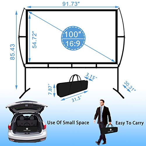 Projector Screen with Stand Foldable Portable Movie Screen 100 Inch(16:9), HD 4K Double Sided Projection Screen Indoor Outdoor Projector Movies Screen for Home Theater (100 Inch) …