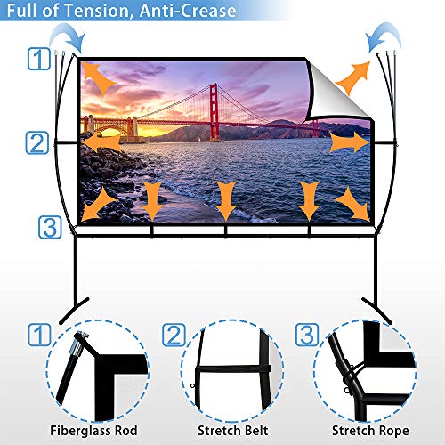 Projector Screen with Stand Foldable Portable Movie Screen 100 Inch(16:9), HD 4K Double Sided Projection Screen Indoor Outdoor Projector Movies Screen for Home Theater (100 Inch) …