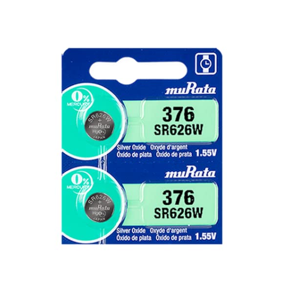 Murata 376 SR626W Battery 1.55V Silver Oxide Watch Button Cell - Replaces Sony 376 (2 Batteries)