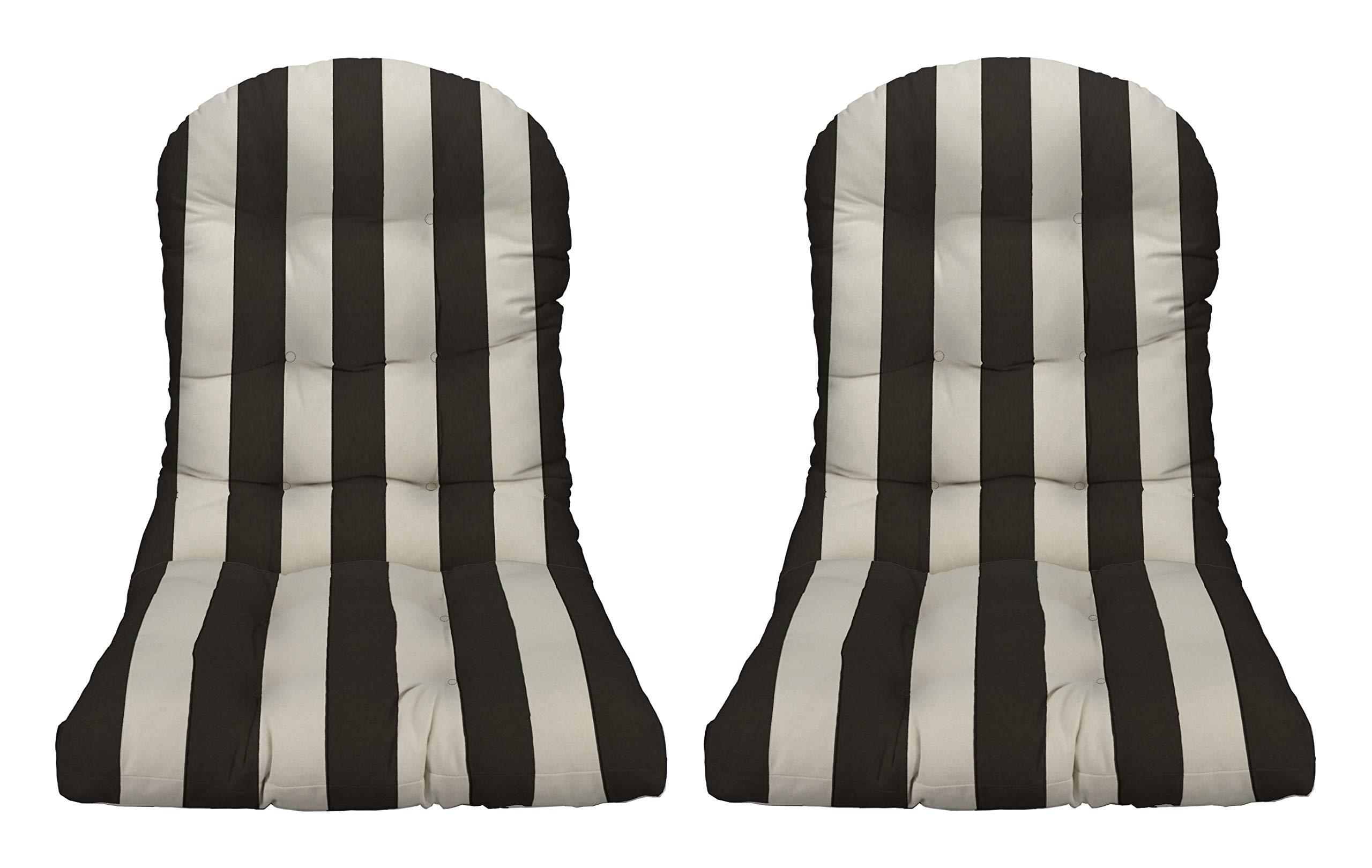 RSH DECOR: Tufted Adirondack Chair Cushion Set of 2 | 42.5” x 21” | All-Weather Spun Fabric | Water and Fade-Resistant | Outdoor Cushions for Patio Furniture | Black & White Stripe