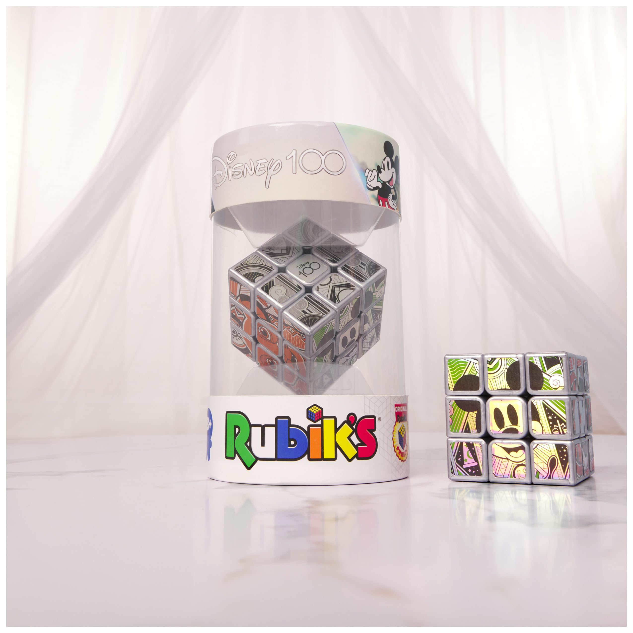 Rubik’s Cube, Disney 100th Anniversary Metallic Platinum 3x3 Cube, Fidget Toys Adults, Mickey Mouse Toys, Disney Toys for Adults & Kids Ages 8+