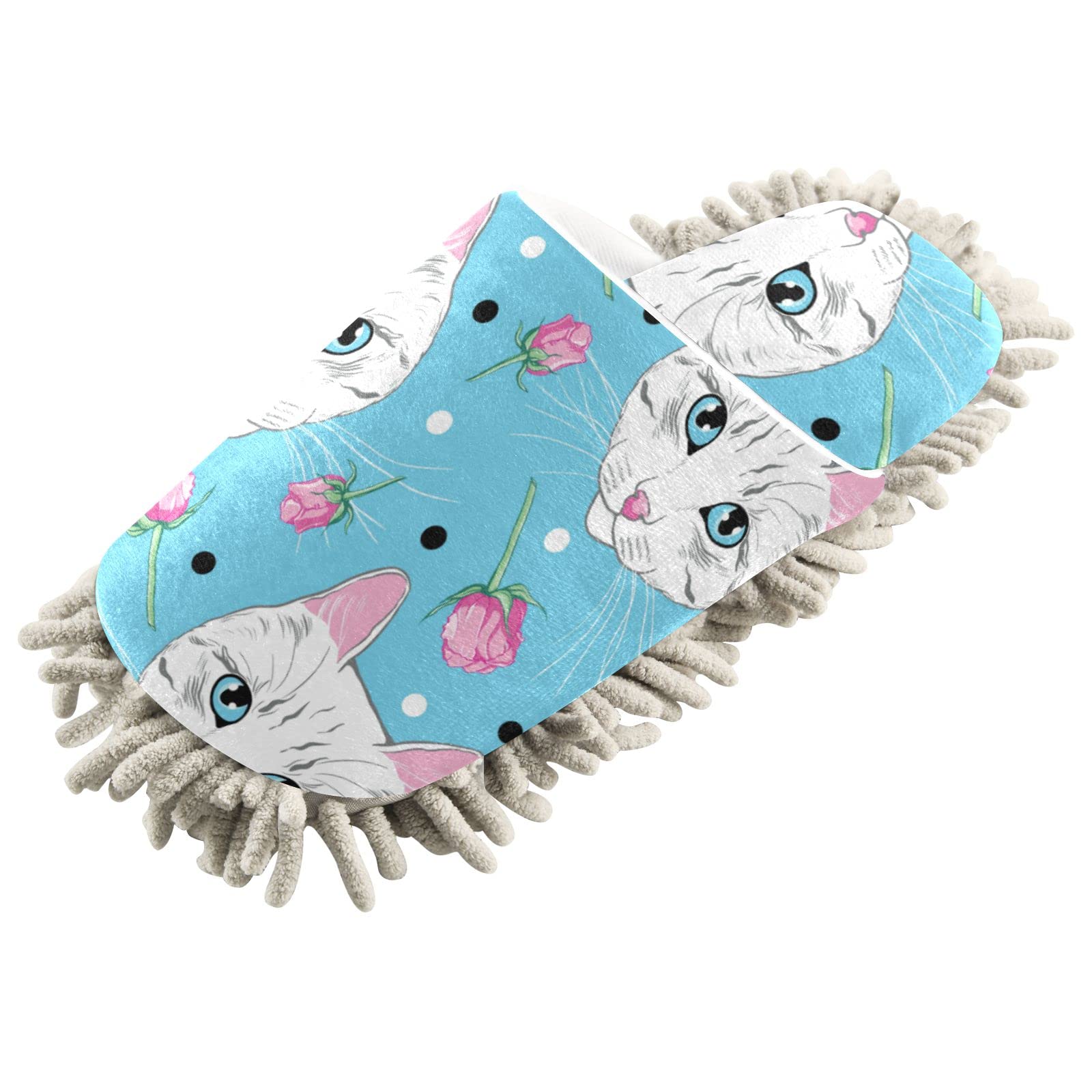 Roses Cat Mop Slippers Shoes Cover for Floor Cleaning Washable Dust Dirty Hair Cleaners Microfiber Mop Socks for Kitchen House Office