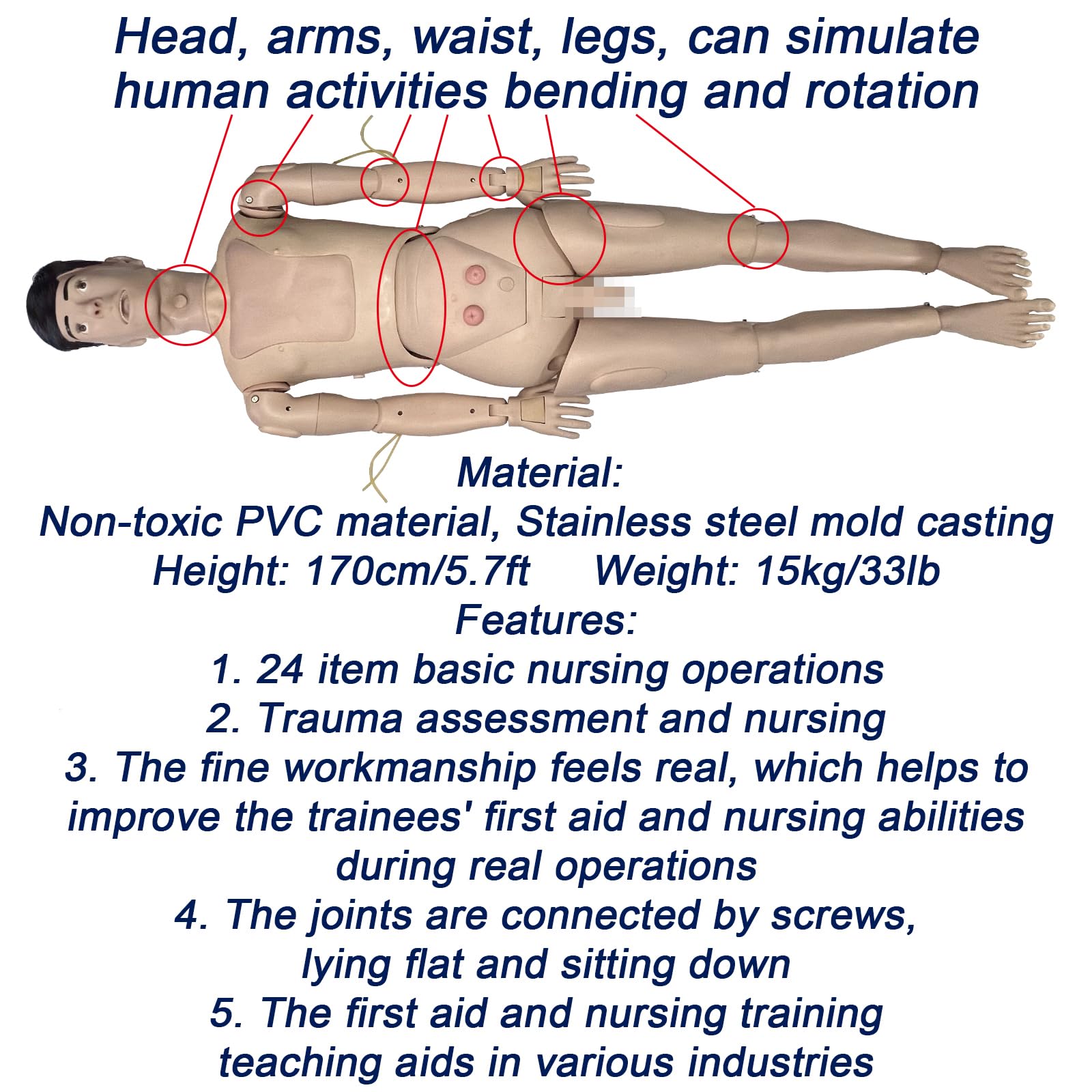 MZBZYU 5.7ft Life Size Patient Care Manikin Training CPR Simulator Basic Geri Nursing Skills Geriatric Human Model Mannequin Full Body for Students Education Teaching Medical Training Skills