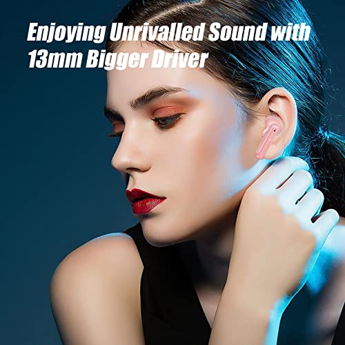 Wireless Earbuds Bluetooth in-Ear Headphones with 4 Microphones ENC Noise Cancelling Clear Calls Wireless Ear Buds 30H Playback IPX5 Waterproof Sports Stereo Earphones for iPhone Android (Rose Gold)