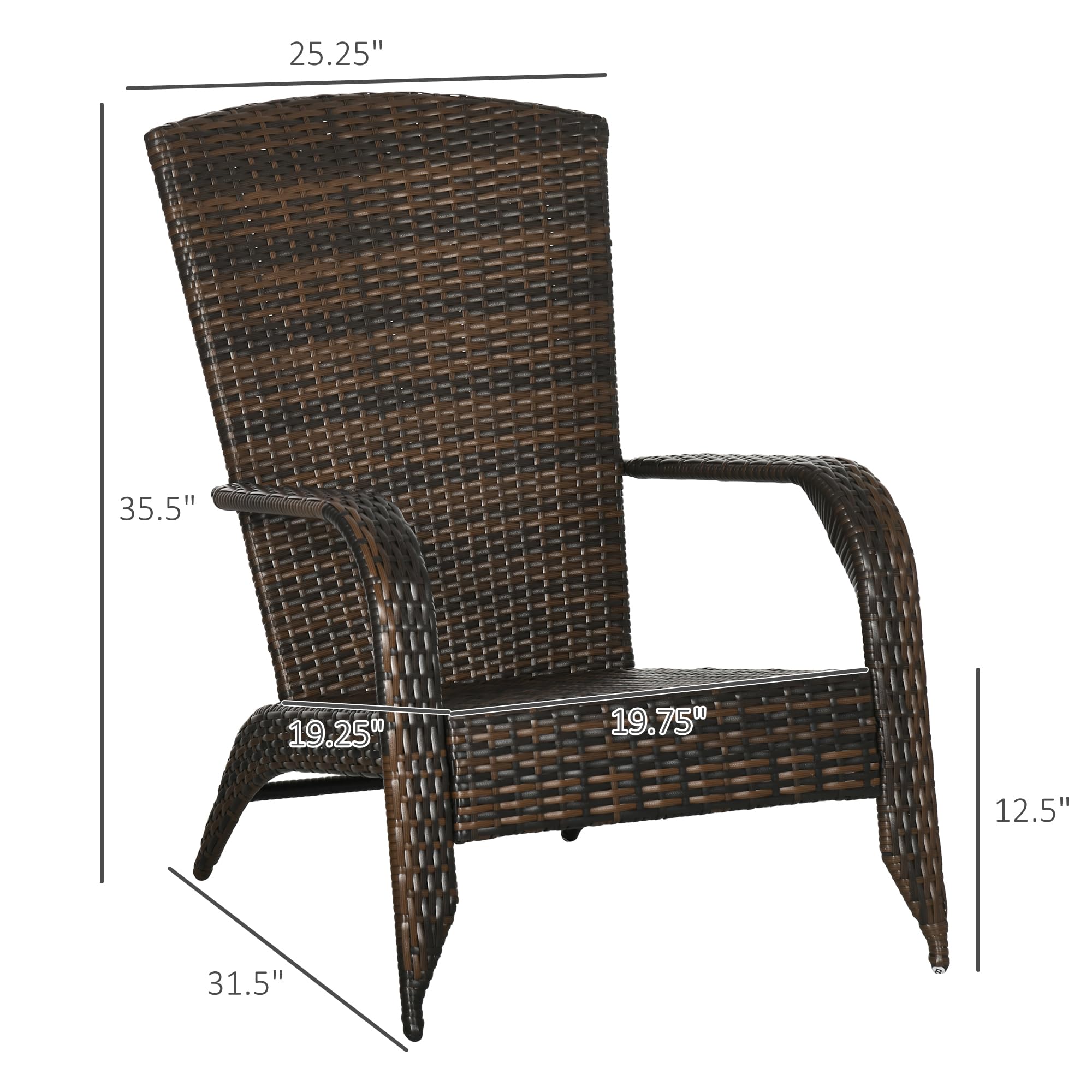 Outsunny Patio Wicker Adirondack Chair, Outdoor All-Weather Rattan Fire Pit Chair w/Soft Cushions, Tall Curved Backrest and Comfortable Armrests for Deck or Garden, Cream White