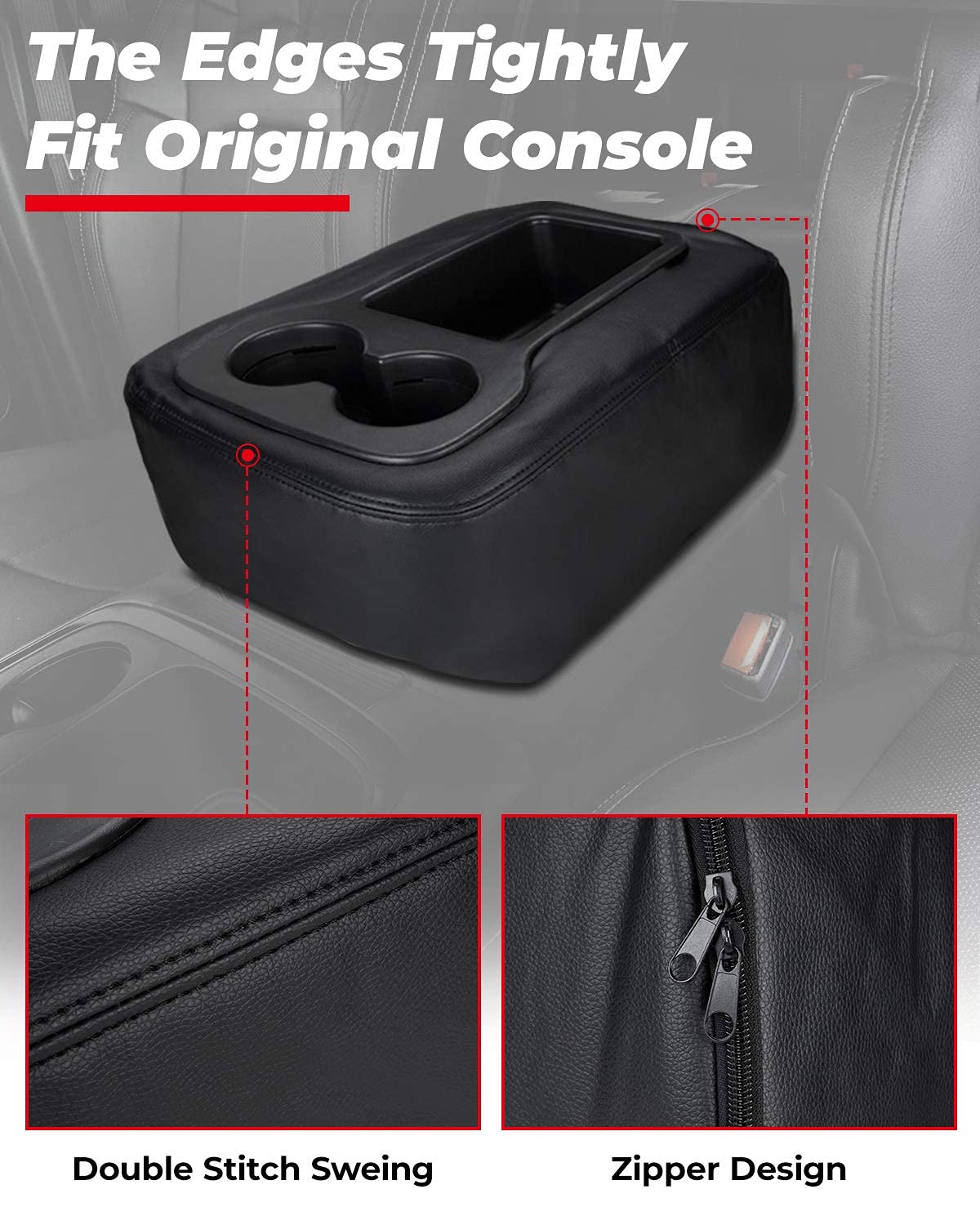 ISSYAUTO Armrest Cover Compatible with 2007-2014 Silverado Suburban Yukon Sierra Tahoe Jump Seat, Leather Center Console Cover
