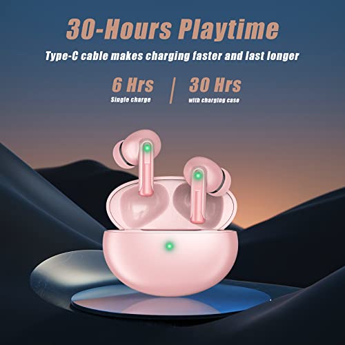 Wireless Earbuds Bluetooth in-Ear Headphones with 4 Microphones ENC Noise Cancelling Clear Calls Wireless Ear Buds 30H Playback IPX5 Waterproof Sports Stereo Earphones for iPhone Android (Rose Gold)