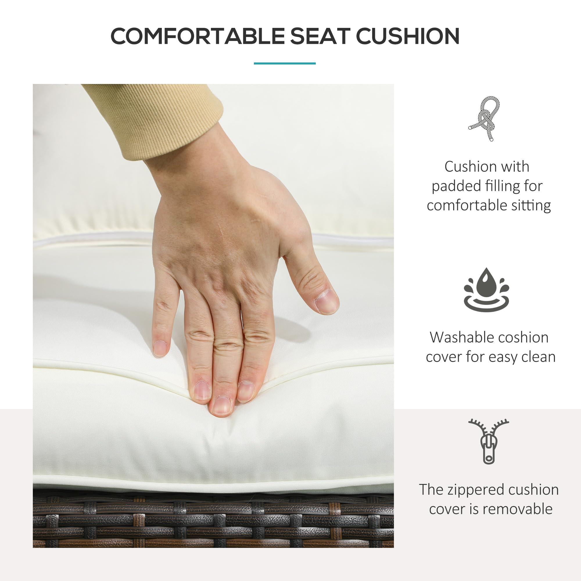 Outsunny Patio Wicker Adirondack Chair, Outdoor All-Weather Rattan Fire Pit Chair w/Soft Cushions, Tall Curved Backrest and Comfortable Armrests for Deck or Garden, Cream White