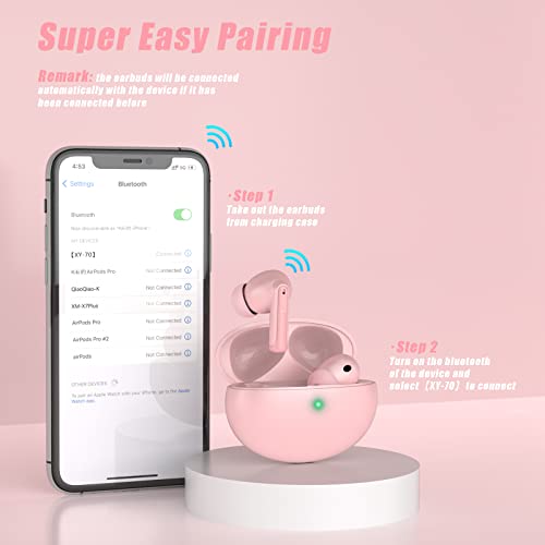 Wireless Earbuds Bluetooth in-Ear Headphones with 4 Microphones ENC Noise Cancelling Clear Calls Wireless Ear Buds 30H Playback IPX5 Waterproof Sports Stereo Earphones for iPhone Android (Rose Gold)