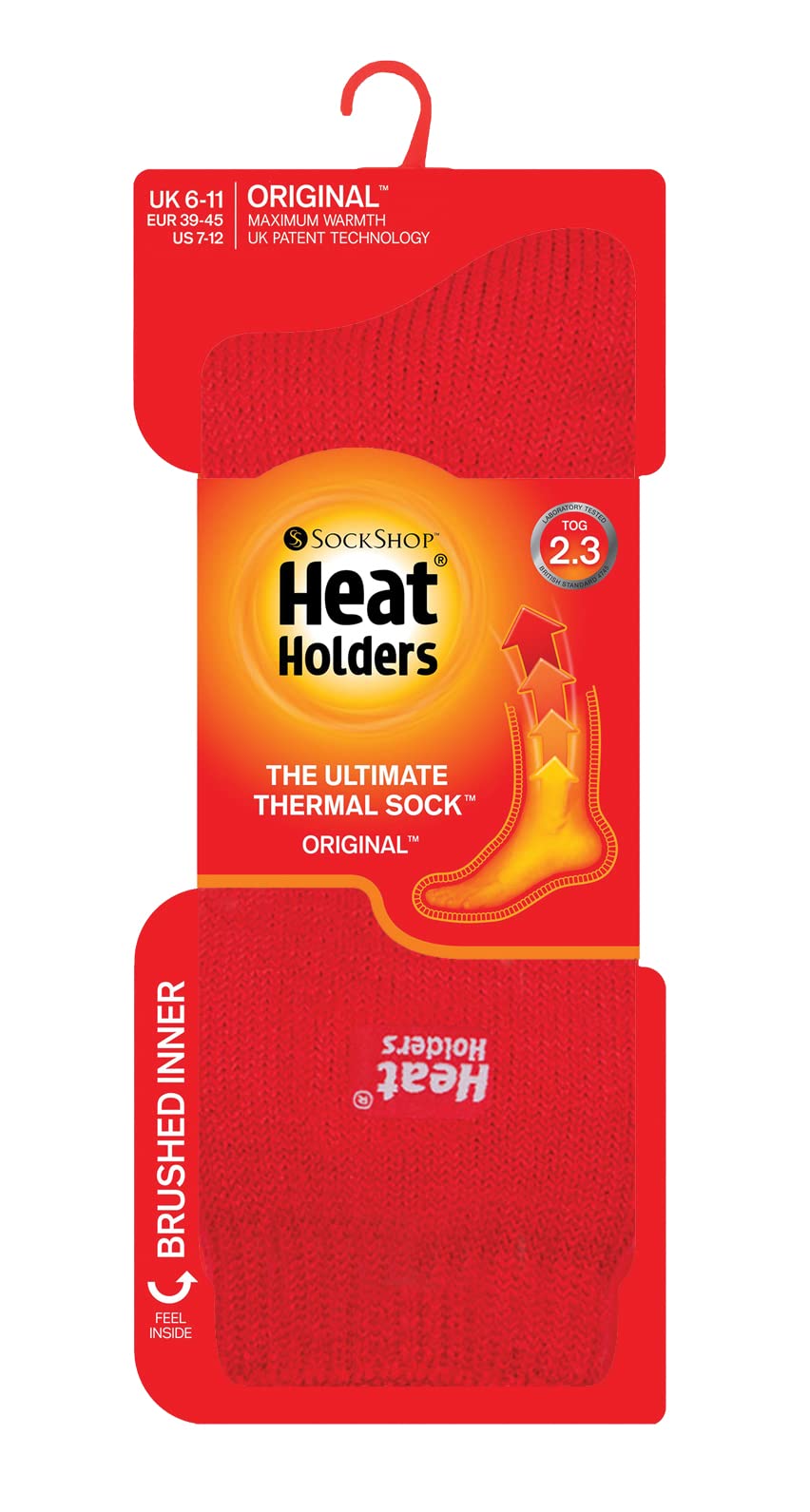 Heat Holders - Mens Winter Warm Thick Bigfoot Thermal Crew Socks Size 13-15 US (Red)