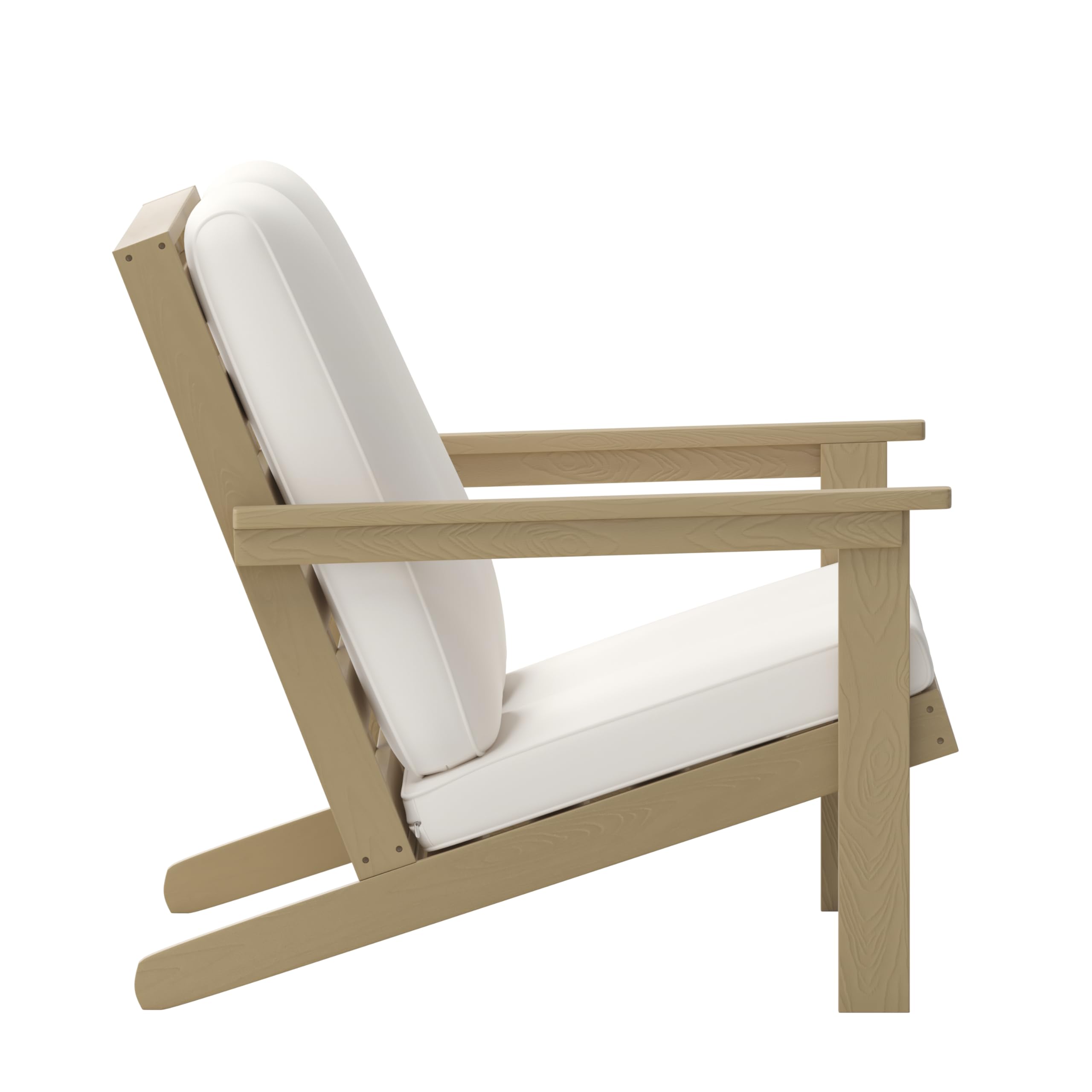 EMMA + OLIVER Hammond All-Weather Adirondack Style Loveseat - Natural Cedar Finish Polyresin Frame - Cream Cushions - Deep Seat - 300 lbs. Static Weight Per Seat