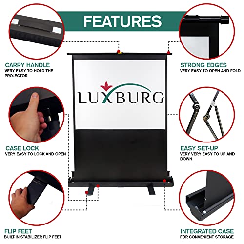 LUXBURG 60" 139x75 cm Full HD 3D Portable Freestanding Floor Pull-up Projector Projection Screen - Matt White Screen 16:9 (60"x29") with Carry case!