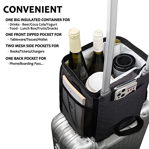 riemot Insulated Cup Holder Universal Organizer With Straps - Fits Roll on Luggages Scooters Strollers Shopping Carts Travel Accessories Cooler Bag Grey 900 ml