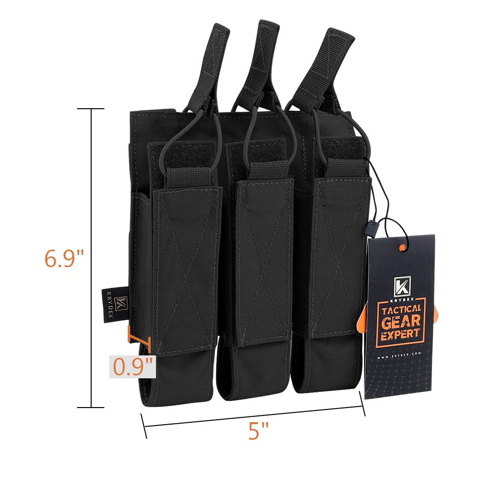 KRYDEX Open Top Triple MP7 MP5 MP9 Magazine Pouches Molle (Black)