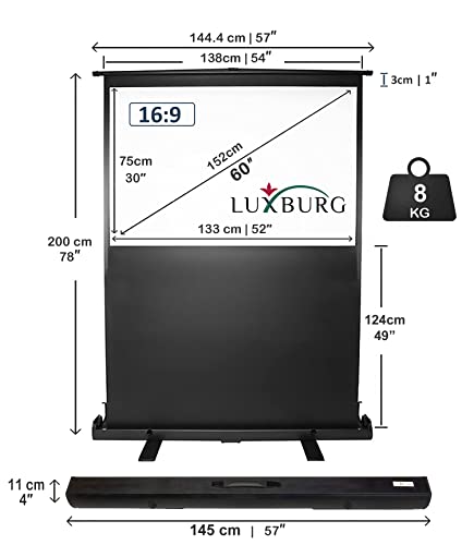 LUXBURG 60" 139x75 cm Full HD 3D Portable Freestanding Floor Pull-up Projector Projection Screen - Matt White Screen 16:9 (60"x29") with Carry case!