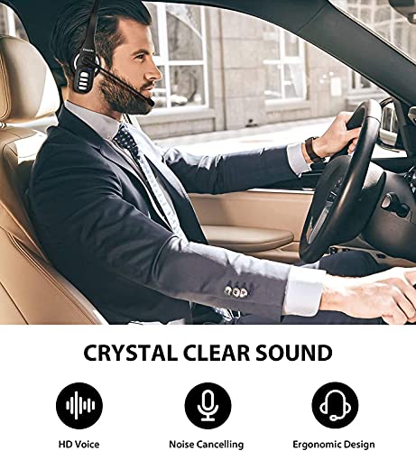 Bluetooth Headset with Microphone,Trucker Bluetooth Headset with Noise Cancelling,22Hrs Call Time,V5.0 Wireless Headset with Mute Button,On Ear Headphones for Cell Phones Business Office