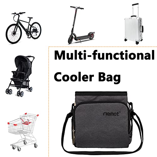 riemot Insulated Cup Holder Universal Organizer With Straps - Fits Roll on Luggages Scooters Strollers Shopping Carts Travel Accessories Cooler Bag Grey 900 ml
