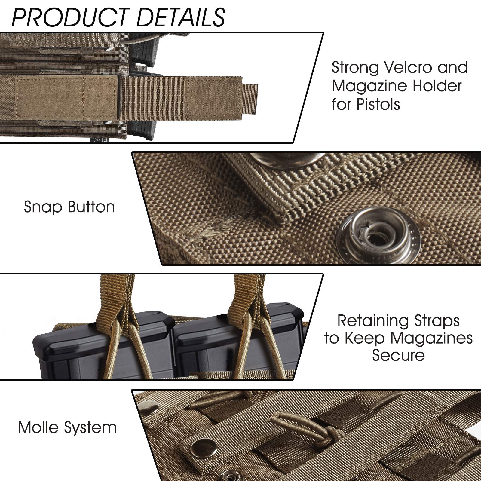 ELVO Tactical Molle Mag Pouch, Open-Top Molle Double/Triple Stacker 5.56 7.62 Magazine Pouches Holder Carrier for Rifle M4 M14 G36 HK416 AR-15 and Glock 17 19 M1911 9MM Magazines Holster