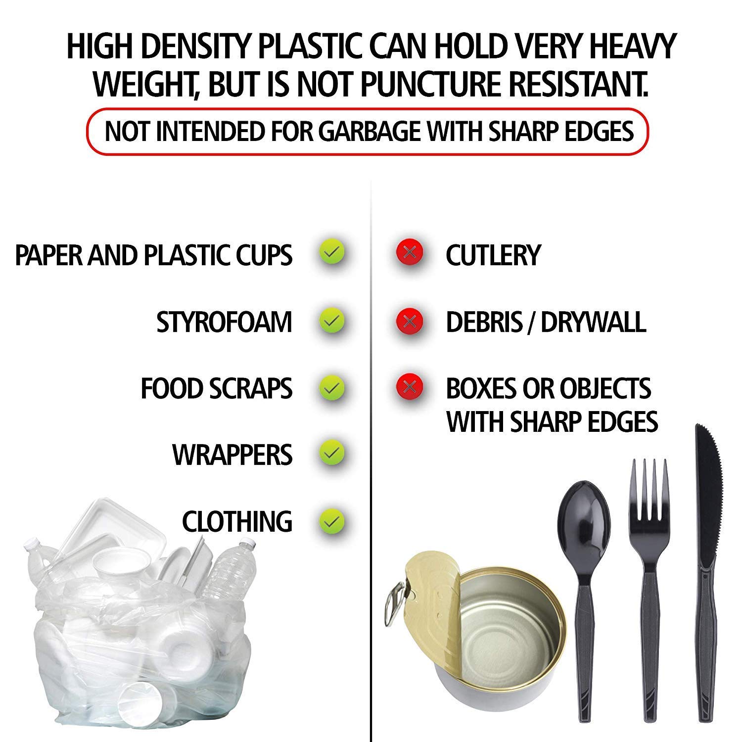 Aluf Plastics Trash Bags - (Commercial 250 Pack) - Source Reduction Series Value High Density 16 Micron Gauge (equiv) - Intended for Home, Office, Bathroom, Paper, Styrofoam
