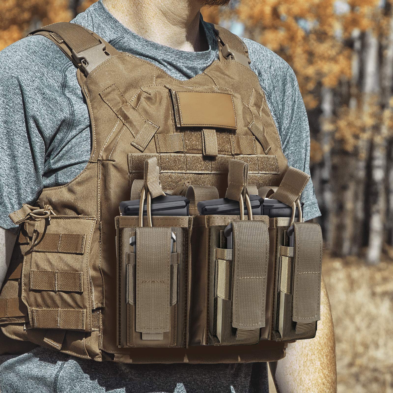 ELVO Tactical Molle Mag Pouch, Open-Top Molle Double/Triple Stacker 5.56 7.62 Magazine Pouches Holder Carrier for Rifle M4 M14 G36 HK416 AR-15 and Glock 17 19 M1911 9MM Magazines Holster