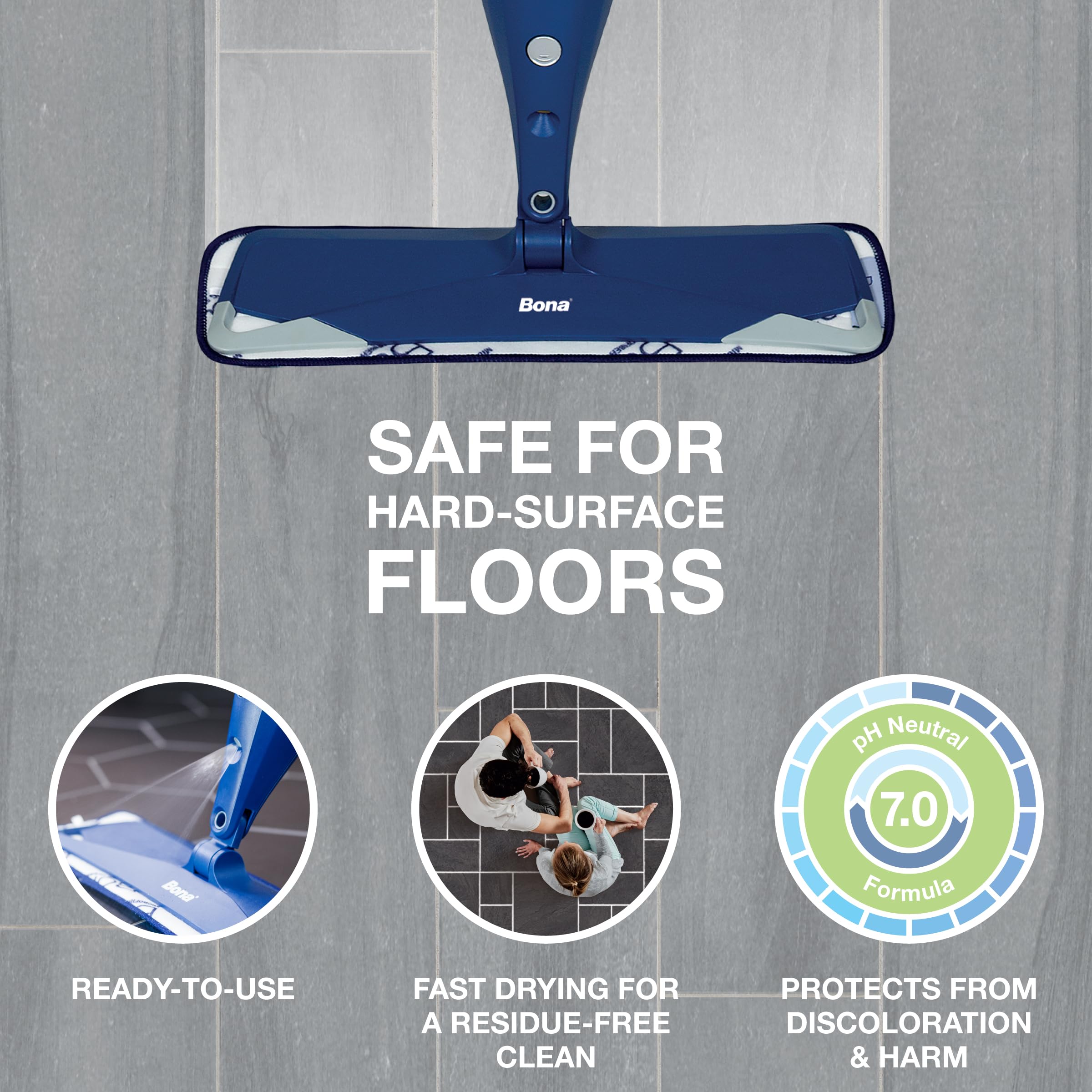 Bona Multi-Surface Hard Floor Cleaner Spray Mop Cartridge - 34 fl oz - Unscented - Refillable - Residue-Free Floor Cleaning Solution for Bona Spray Mops - Stone, Tile, Laminate, and Vinyl Floors