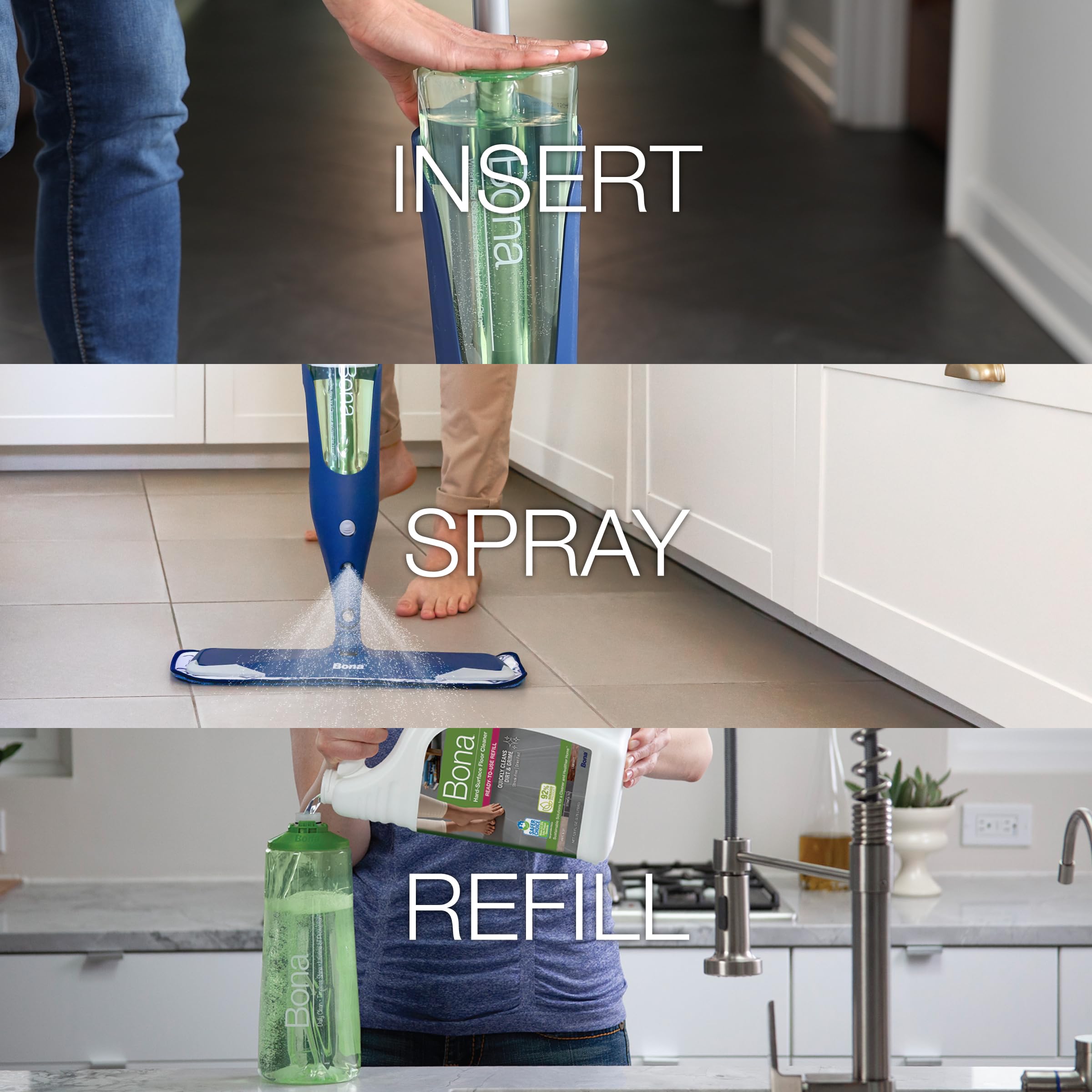 Bona Multi-Surface Hard Floor Cleaner Spray Mop Cartridge - 34 fl oz - Unscented - Refillable - Residue-Free Floor Cleaning Solution for Bona Spray Mops - Stone, Tile, Laminate, and Vinyl Floors