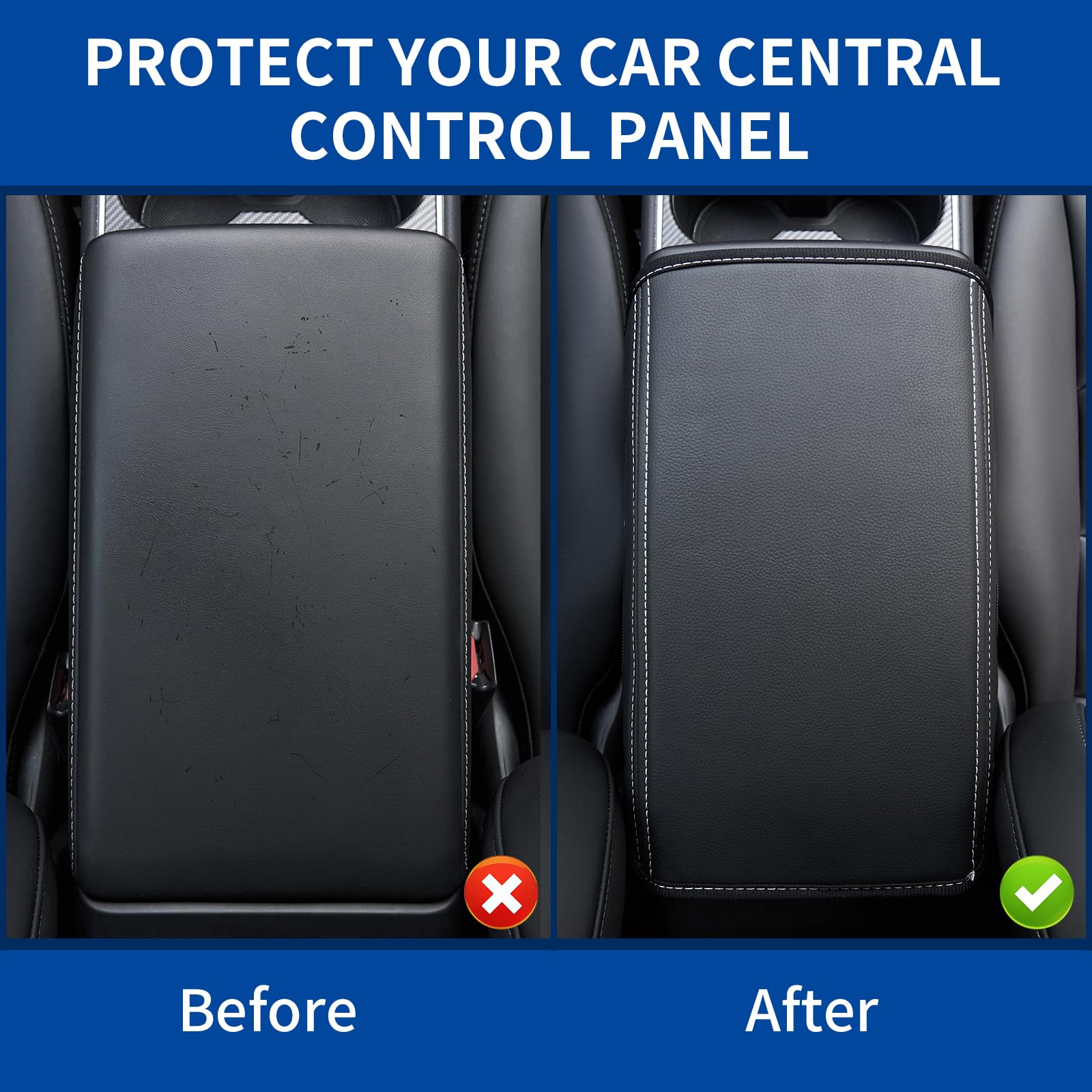 Tesla Model 3/Y Armrest Accessories - Wonarby Center Console Cover for Tesla - Car Armrest Box Cover Decoration Interior for Model 3 2017-2023 2024 2025 or Model Y 2020-2023 2024 2025 - Black