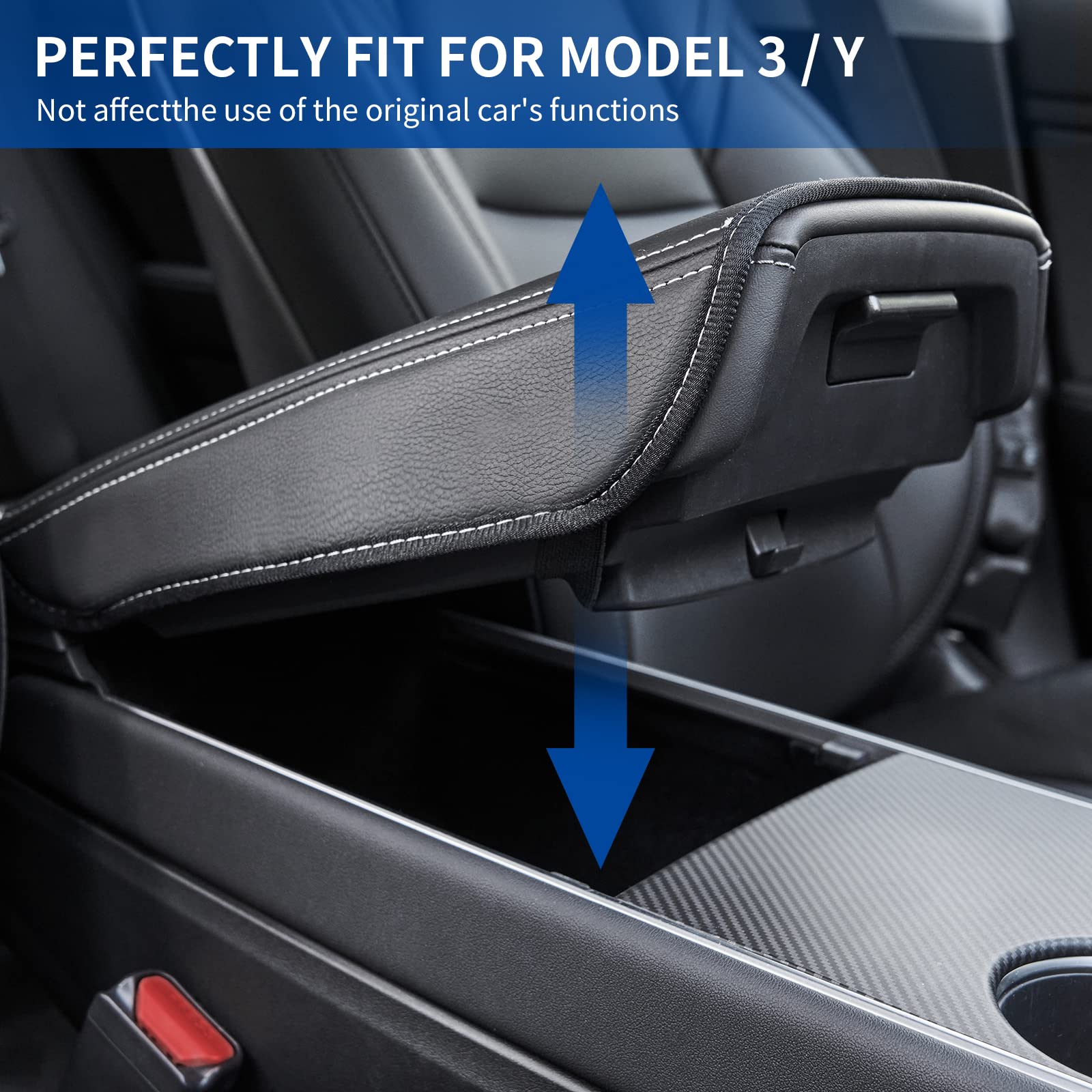 Tesla Model 3/Y Armrest Accessories - Wonarby Center Console Cover for Tesla - Car Armrest Box Cover Decoration Interior for Model 3 2017-2023 2024 2025 or Model Y 2020-2023 2024 2025 - Black