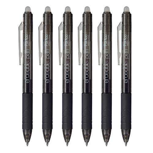 ParKoo Retractable Erasable Gel Pens Clicker, Fine Point, Make Mistake Disappear, Black Ink for Note Taking and Crossword Puzzles, 6-Pack