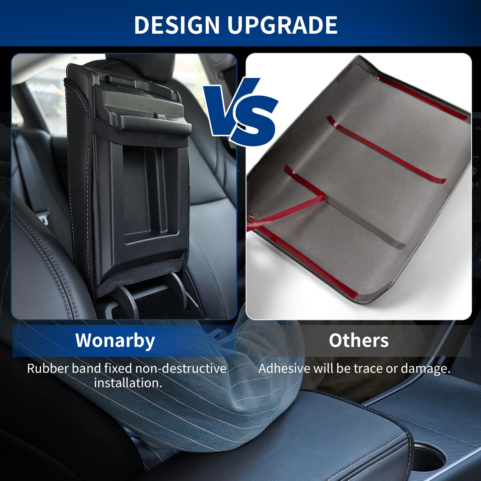 Tesla Model 3/Y Armrest Accessories - Wonarby Center Console Cover for Tesla - Car Armrest Box Cover Decoration Interior for Model 3 2017-2023 2024 2025 or Model Y 2020-2023 2024 2025 - Black