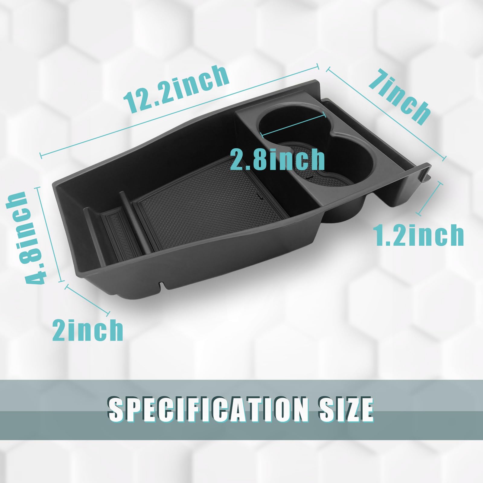 BestEvMod for Ioniq5 Lower Center Console Organizer Cup Holder Tray Storage Box Accessories with Rubber Black Trim Compatible with Hyundai Ioniq 5 2022-2024 Accessories (Lower Tray-cup holder style)