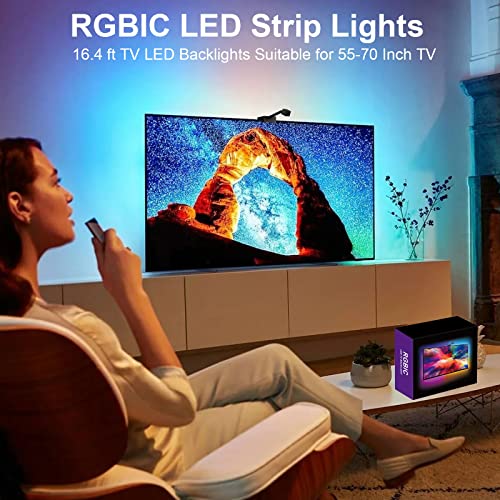 Dosilkc TV LED Backlight with Camera, 1080P WiFi Camera Screen Sync Controller with Phone App, RGBIC LED Lights for TV with Video, Music Rhythm, Scene Mode, 16.4ft Led Strip Lights for 55-70 inch TVs