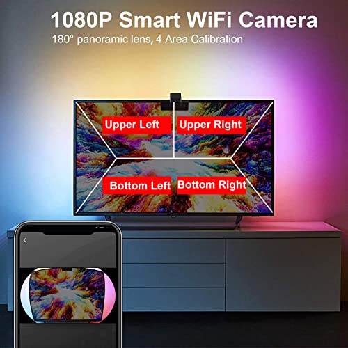 Dosilkc TV LED Backlight with Camera, 1080P WiFi Camera Screen Sync Controller with Phone App, RGBIC LED Lights for TV with Video, Music Rhythm, Scene Mode, 16.4ft Led Strip Lights for 55-70 inch TVs