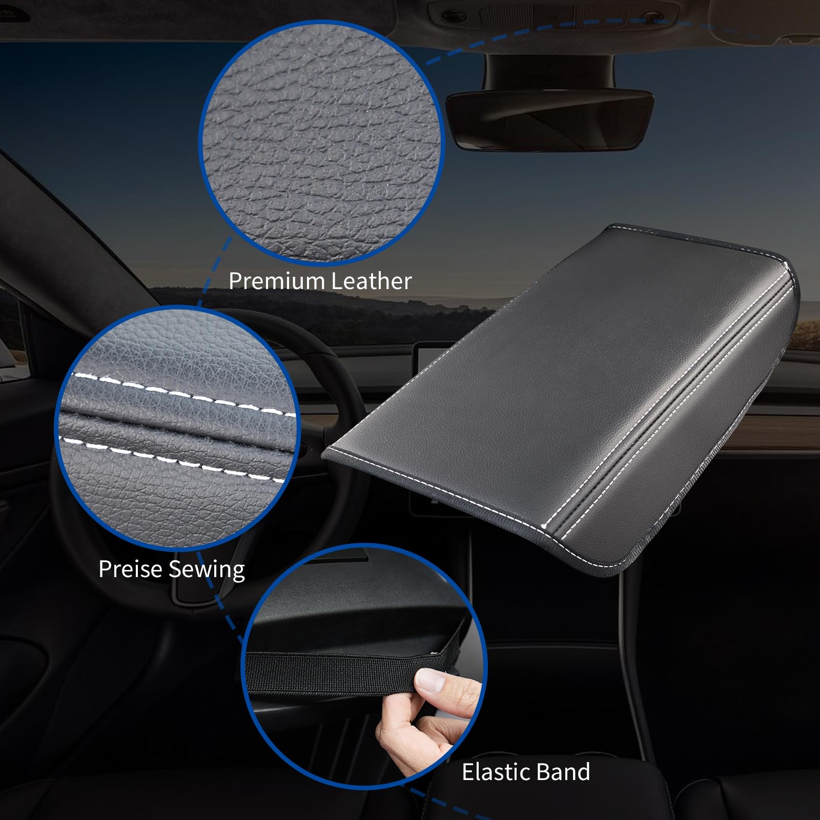Tesla Model 3/Y Armrest Accessories - Wonarby Center Console Cover for Tesla - Car Armrest Box Cover Decoration Interior for Model 3 2017-2023 2024 2025 or Model Y 2020-2023 2024 2025 - Black