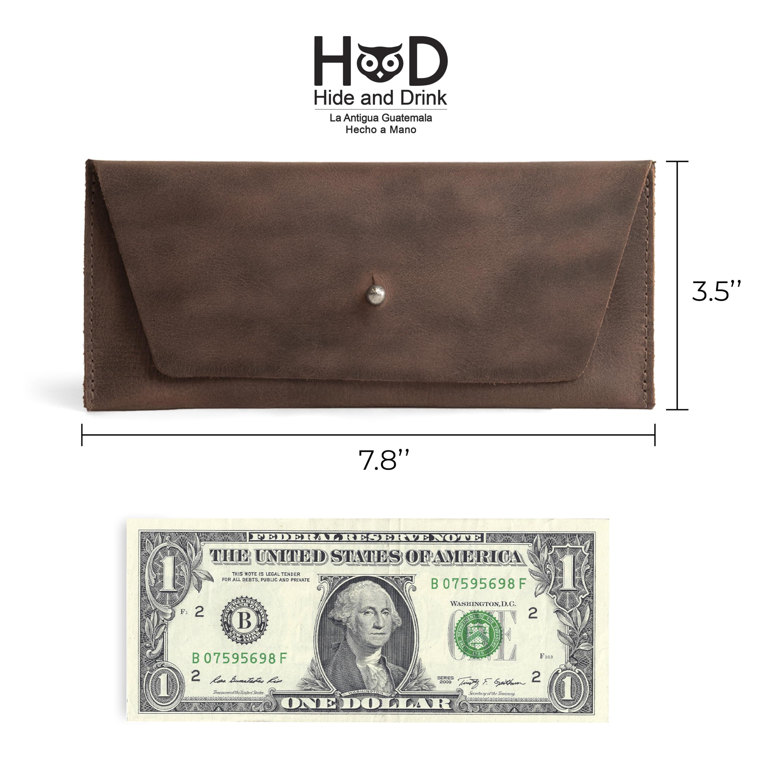 Hide & Drink, Long Utility Pouch, Stylish Wallet for Carrying and Storing Cash, Clutch Bag, Full Grain Leather, Handmade, Bourbon Brown