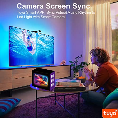 Dosilkc TV LED Backlight with Camera, 1080P WiFi Camera Screen Sync Controller with Phone App, RGBIC LED Lights for TV with Video, Music Rhythm, Scene Mode, 16.4ft Led Strip Lights for 55-70 inch TVs