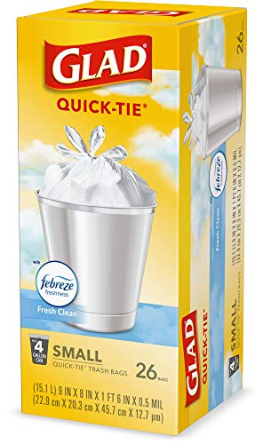Glad OdorShield Small Trash Bags, Febreze Fresh Clean, 4 Gal, 26 Ct (Package May Vary)