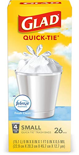 Glad OdorShield Small Trash Bags, Febreze Fresh Clean, 4 Gal, 26 Ct (Package May Vary)