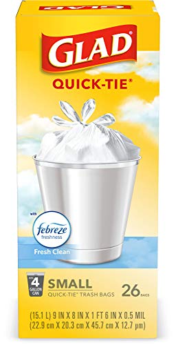 Glad OdorShield Small Trash Bags, Febreze Fresh Clean, 4 Gal, 26 Ct (Package May Vary)