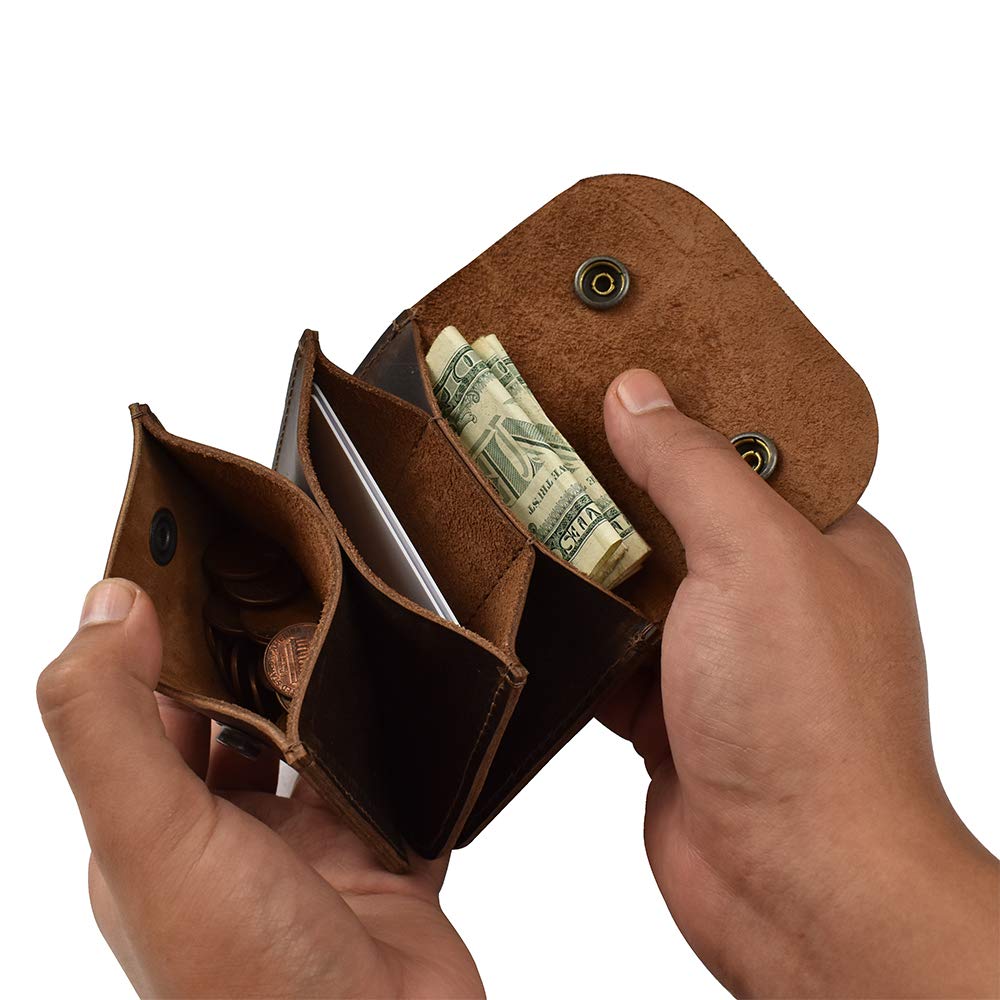 Hide & Drink, Wide Wallet with Slots for Cards, Coins, and Folded Bills, Cash Organizer, Coin Case, Travel Accessories, Full Grain Leather, Handmade, Bourbon Brown