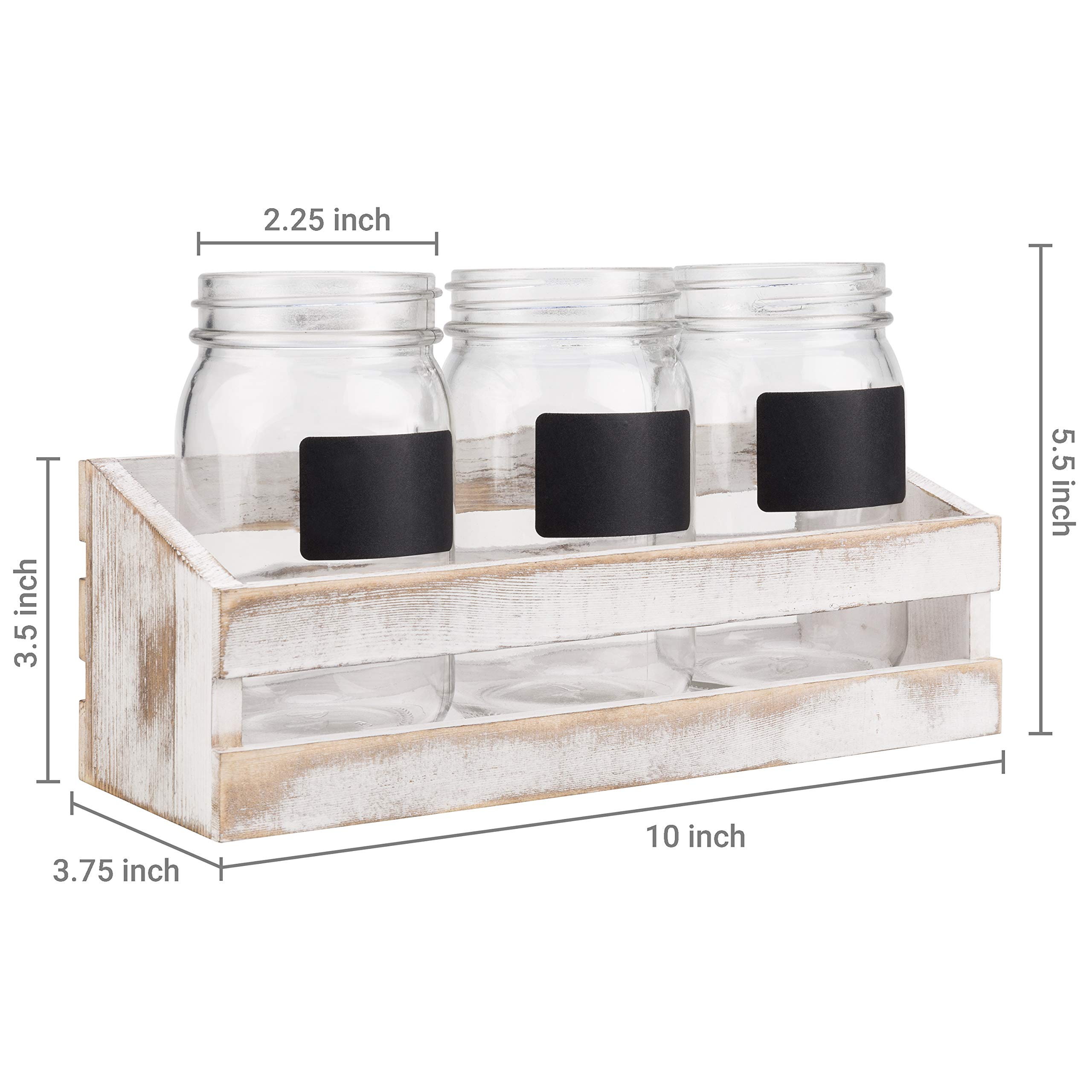 MyGift Whitewashed Wood Flatware Utensil Holder for Table, Casual Dining Flatware Holder for Countertop with 3 Mason Jars and Chalkboard Labels
