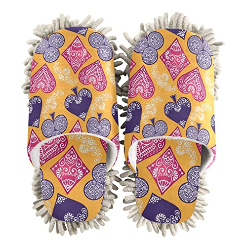 Mandala Poker Mop Slippers Shoes Cover for Floor Cleaning Washable Dust Hair Dirty Cleaners Microfiber Mop Socks for Kitchen Office House