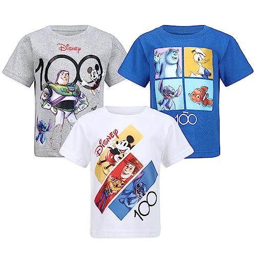 Disney Boys 3 Pack T-Shirts for Toddler and Little Kids – Blue/Grey/White